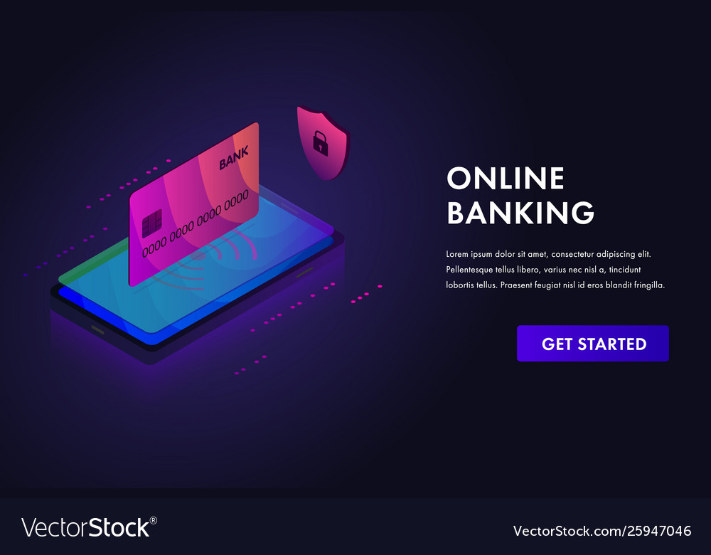 Online banking isometric web site template Vector Image