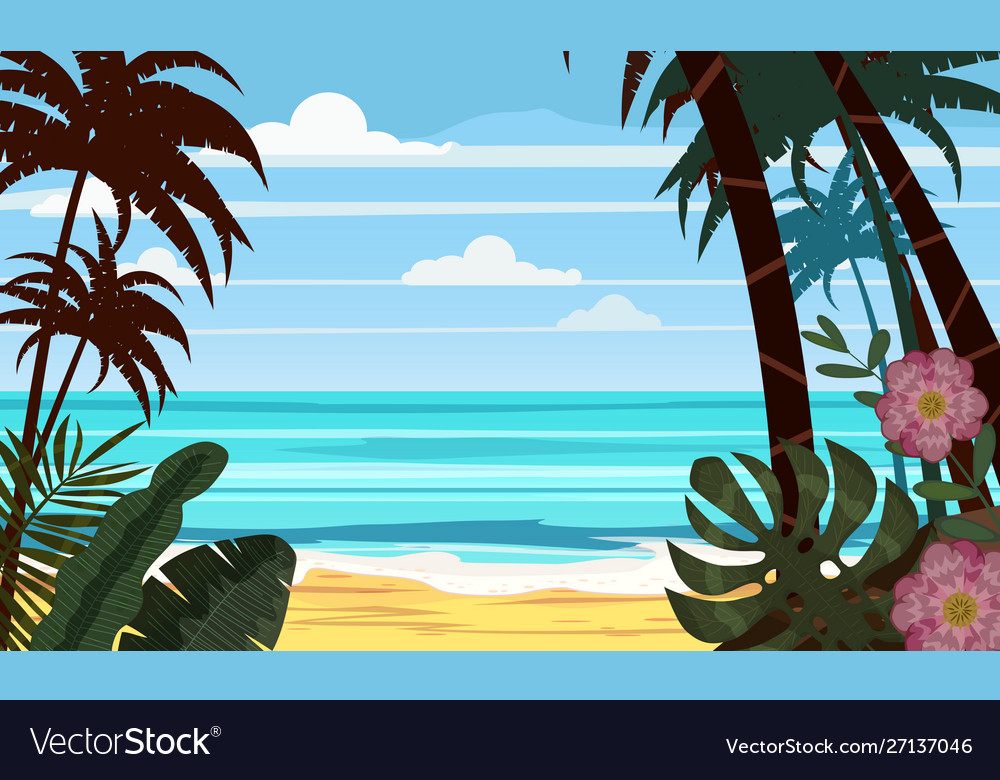 Seascape beach landscape ocean - exotic plants Vector Image