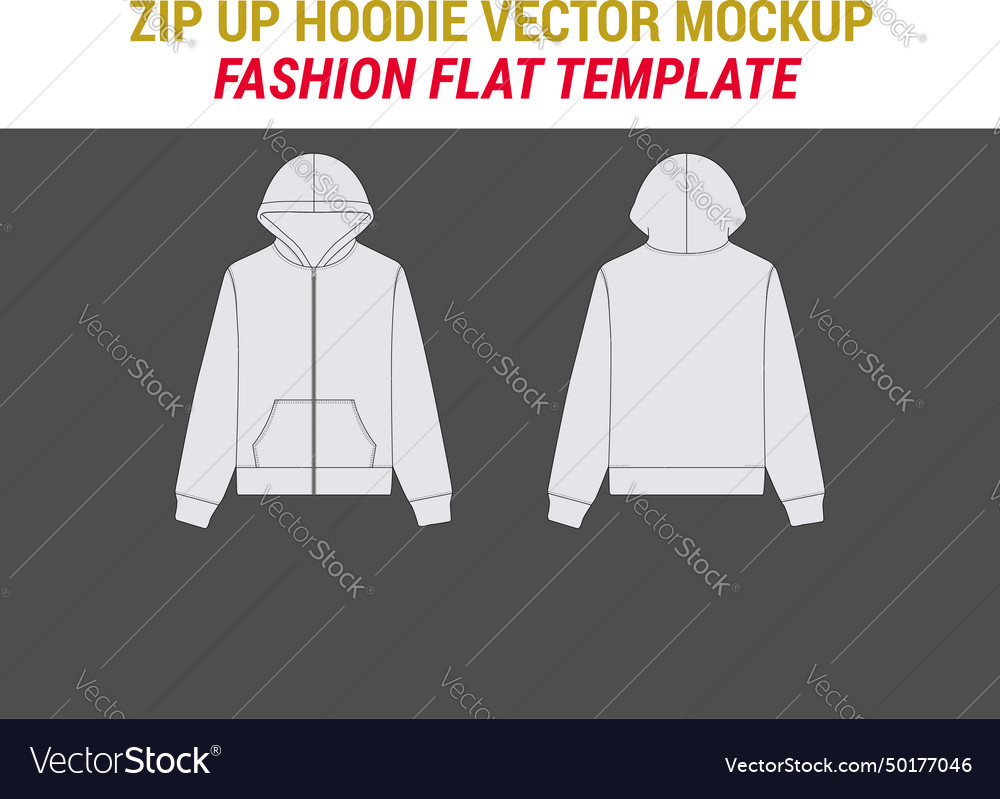 Streetwear zip up hoodie fashion mock-up template Vector Image