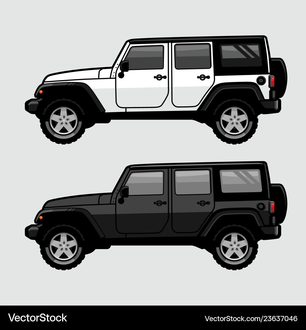 White and black 4x4 off road suv side view Vector Image
