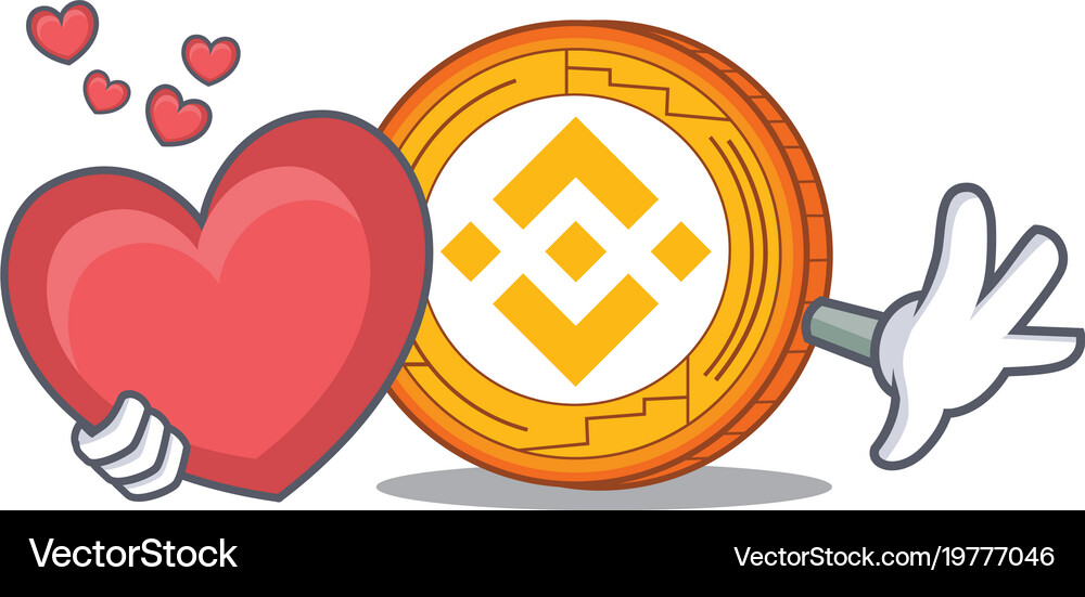 With heart binance coin mascot catoon Royalty Free Vector