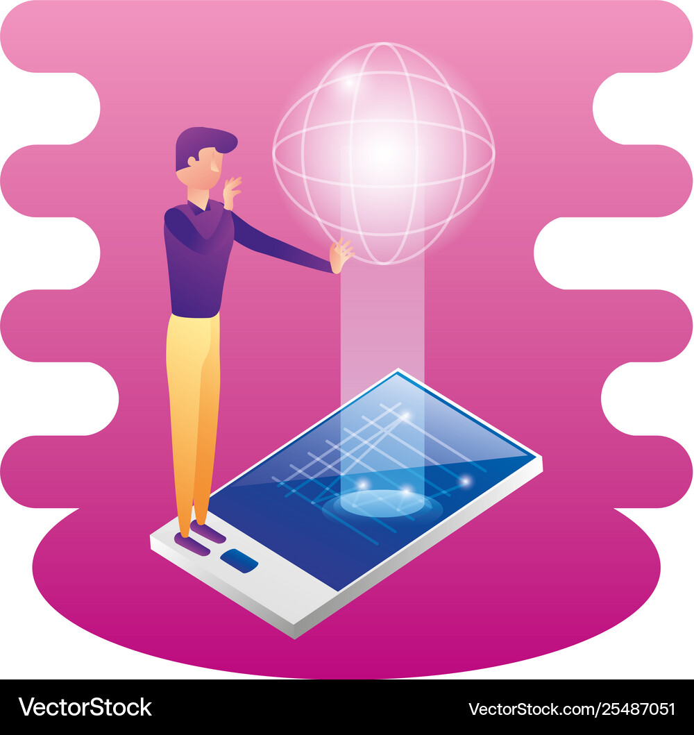 Businessman with smartphone and sphere browser Vector Image