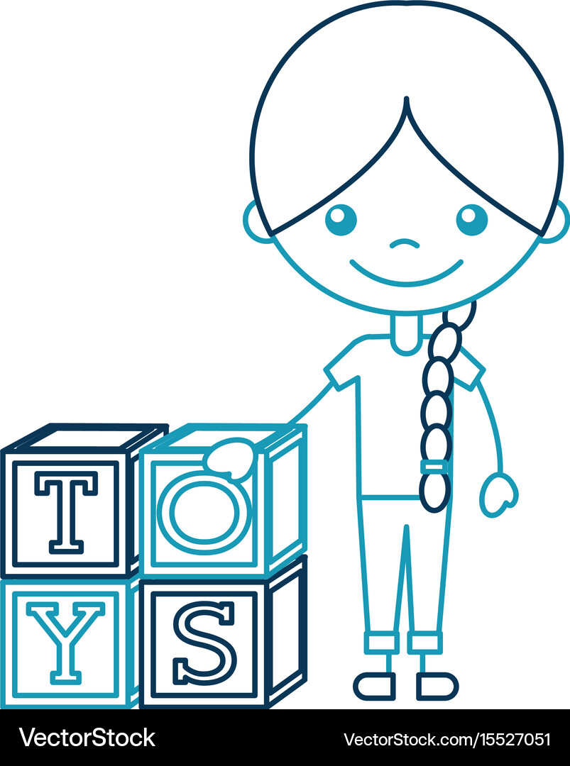 Cute girl with blocks character icon Royalty Free Vector