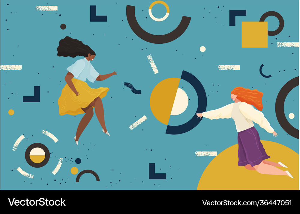 Girls flying in abstract imaginary space Vector Image