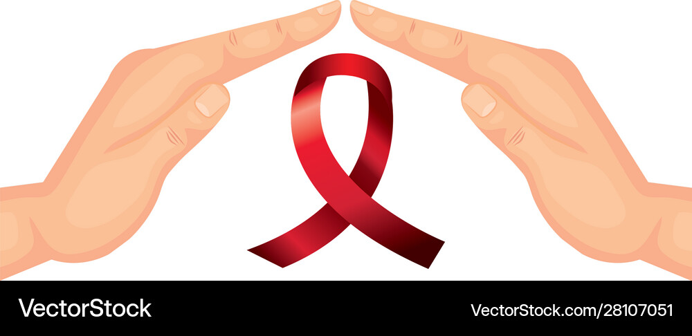 Hands with aids day awareness ribbon Royalty Free Vector