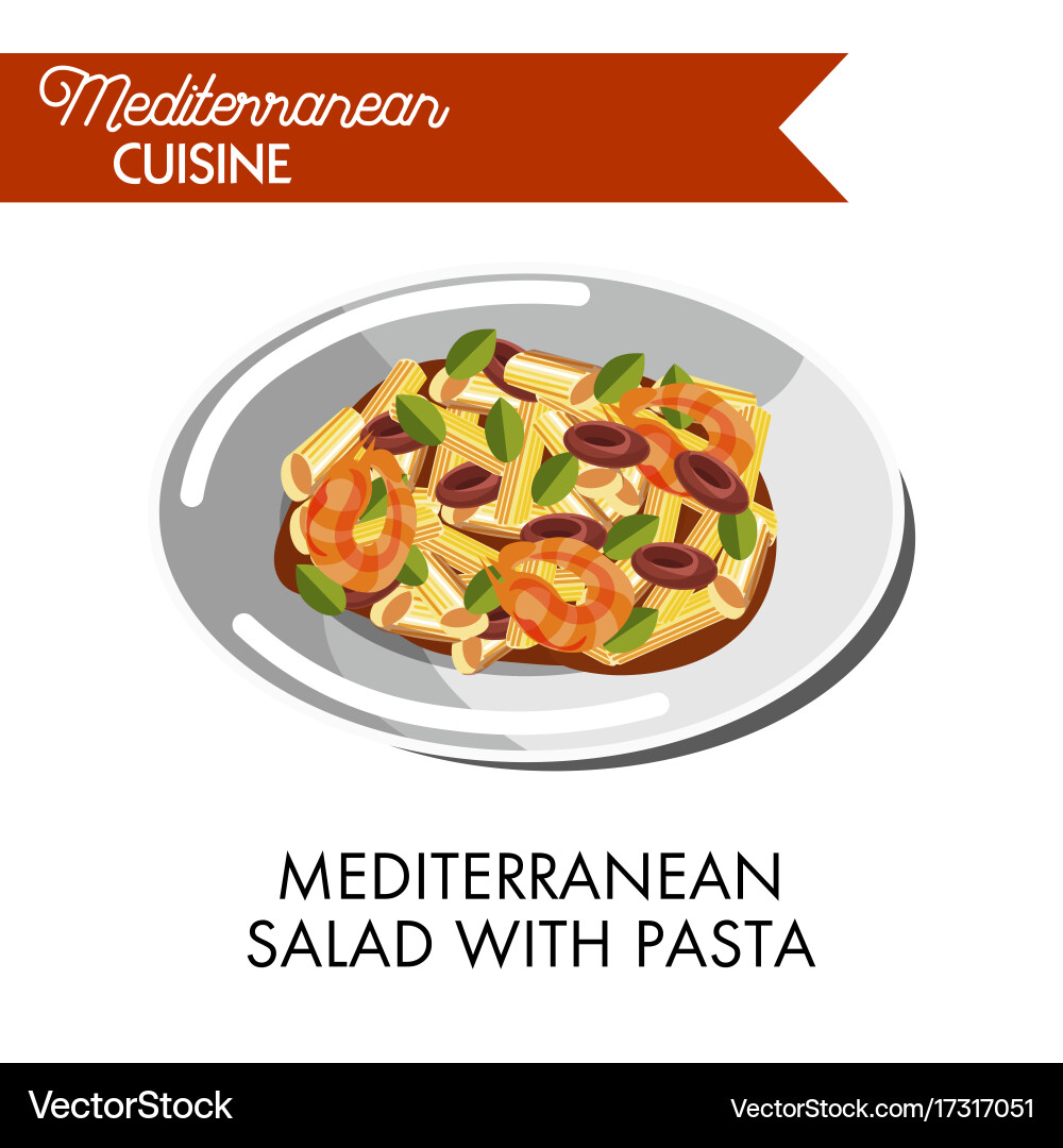 Mediterranean salad with pasta and greenery on Vector Image