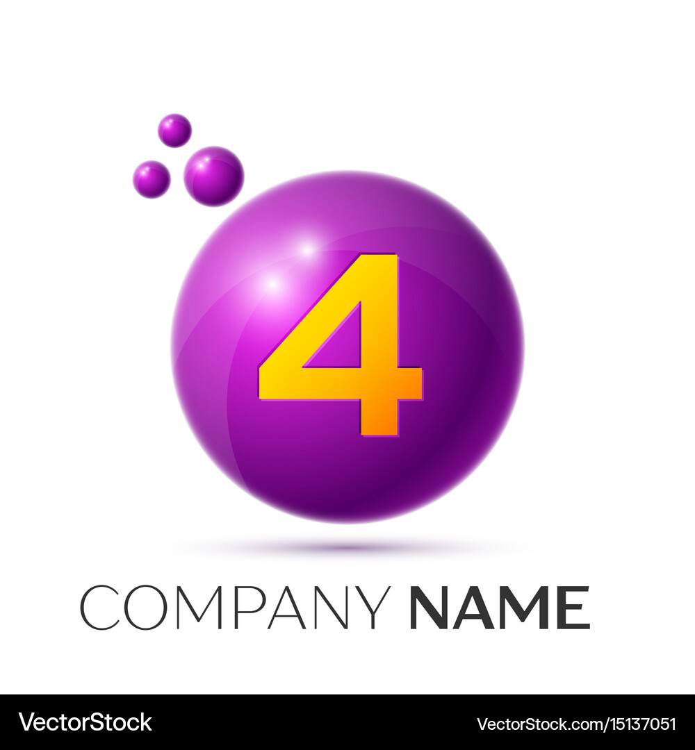 Number four splash logo purple dots and bubbles Vector Image