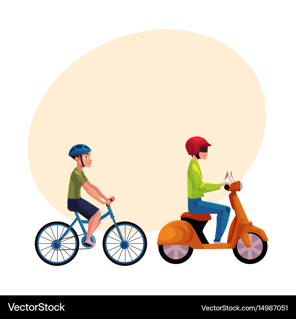 Scooter and bicycle riders drivers riders Vector Image