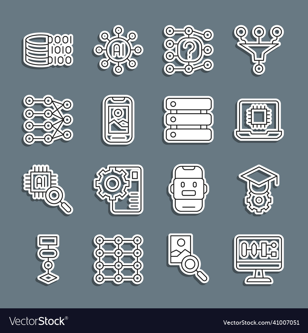 Set line algorithm graduation cap processor cpu Vector Image Set line algorithm graduation cap processor cpu Vector Image