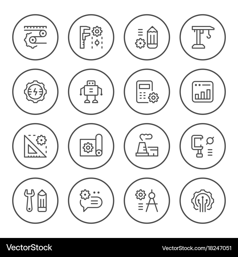 Set round line icons of engineering Royalty Free Vector