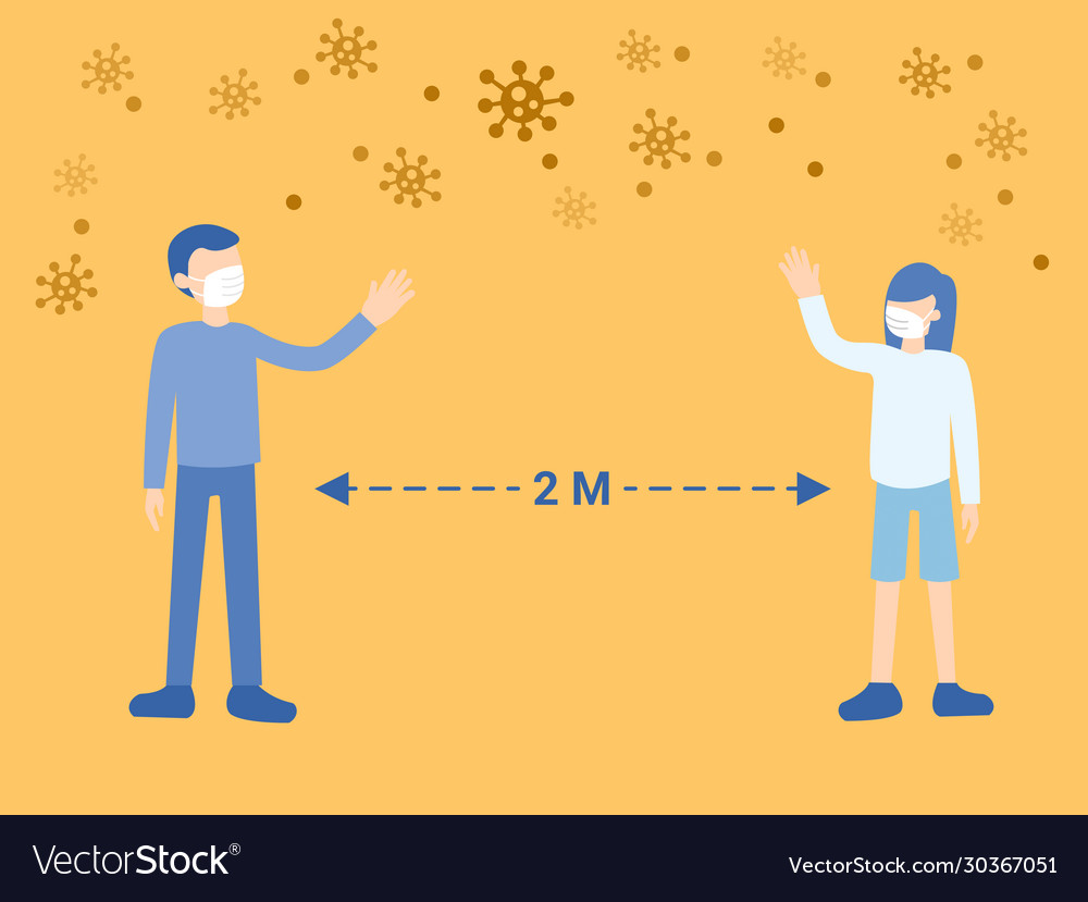 Social distancing man and woman keeping distance Vector Image