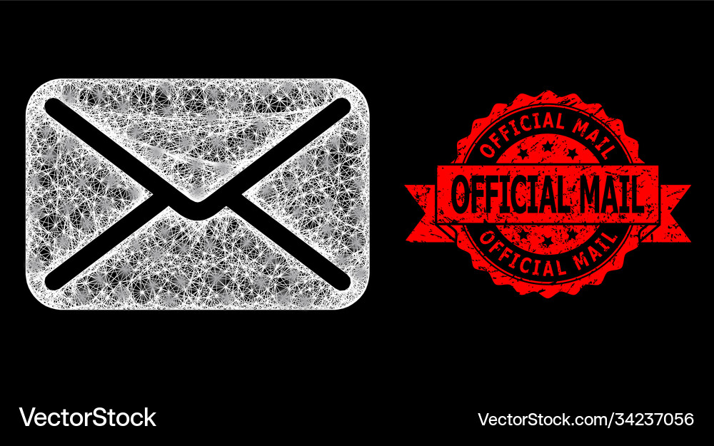 Grunge official mail seal and bright polygonal net