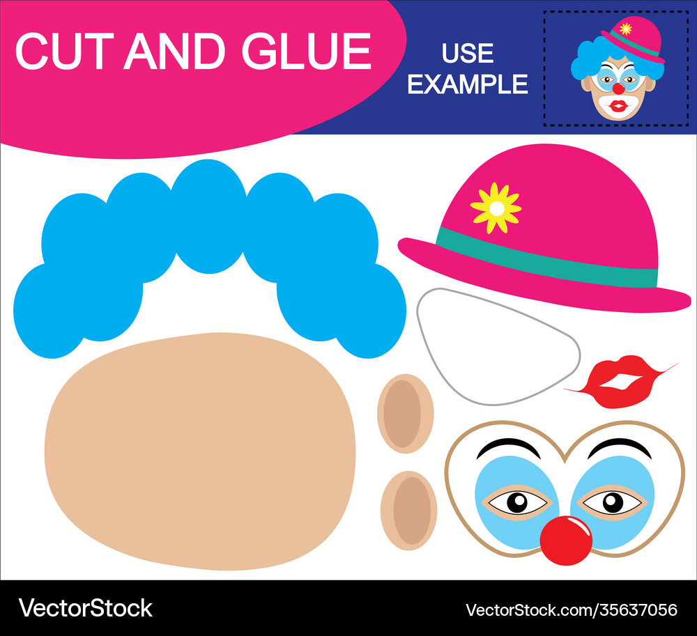 Image clown cut and glue educational game Vector Image