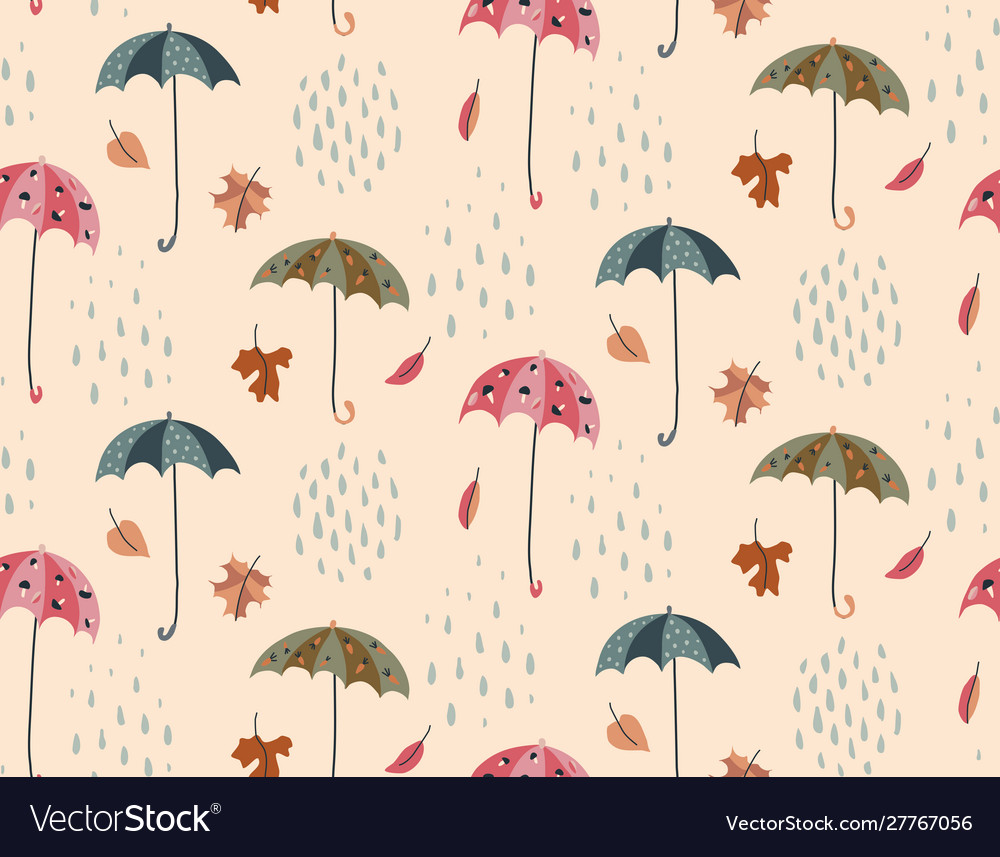 Seamless pattern with hand drawn umbrellas Vector Image