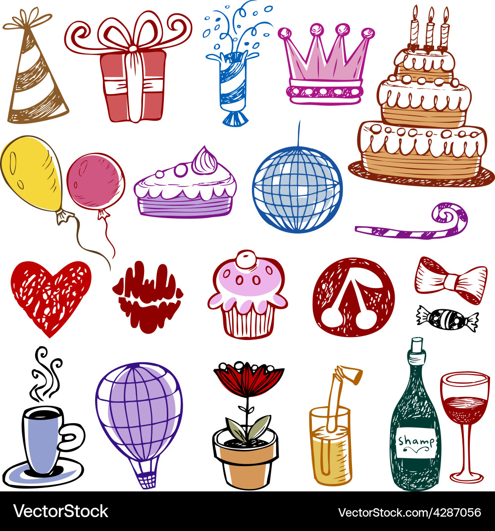 Set of birthday doodles Royalty Free Vector Image