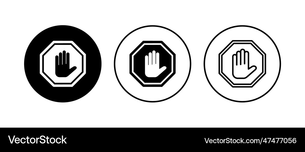 Stop icon set stop road sign hand stop icon Vector Image