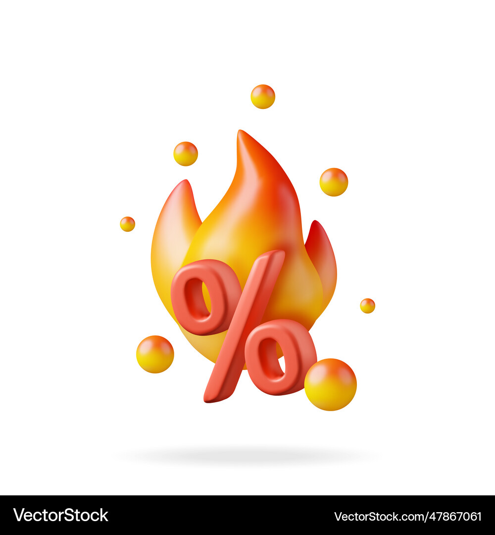 3d percent sign and fire flame icon Royalty Free Vector