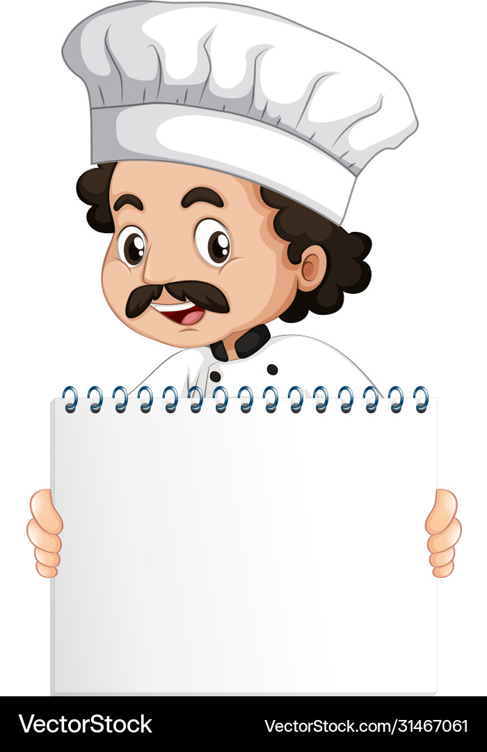 Blank sign template with happy chef on white Vector Image