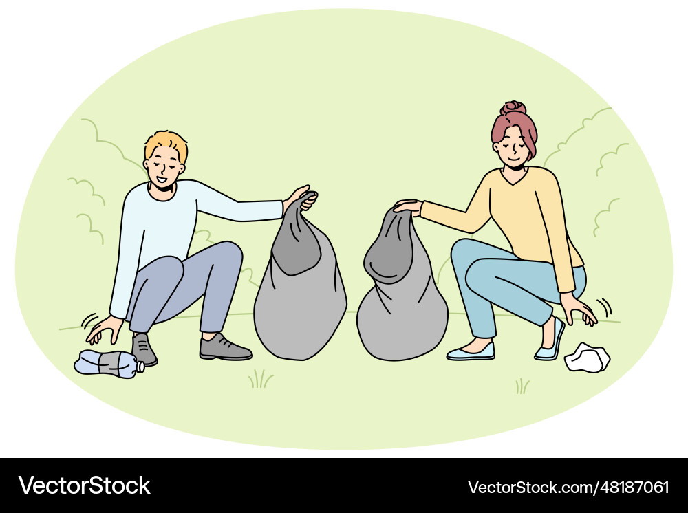 Volunteers clean street from garbage Royalty Free Vector