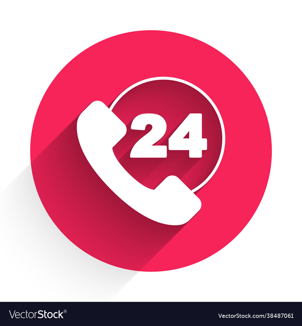 White telephone 24 hours support icon isolated Vector Image