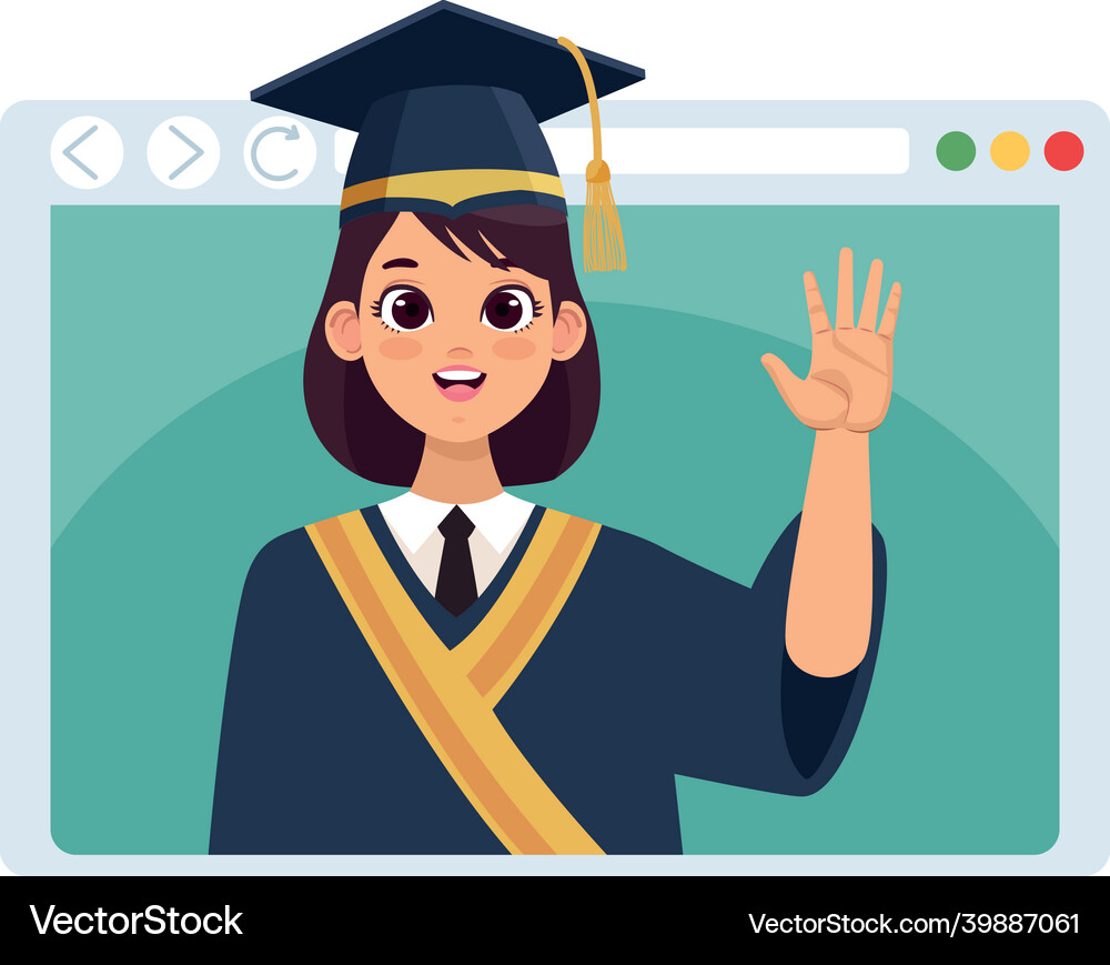 Woman graduate in webpage Royalty Free Vector Image