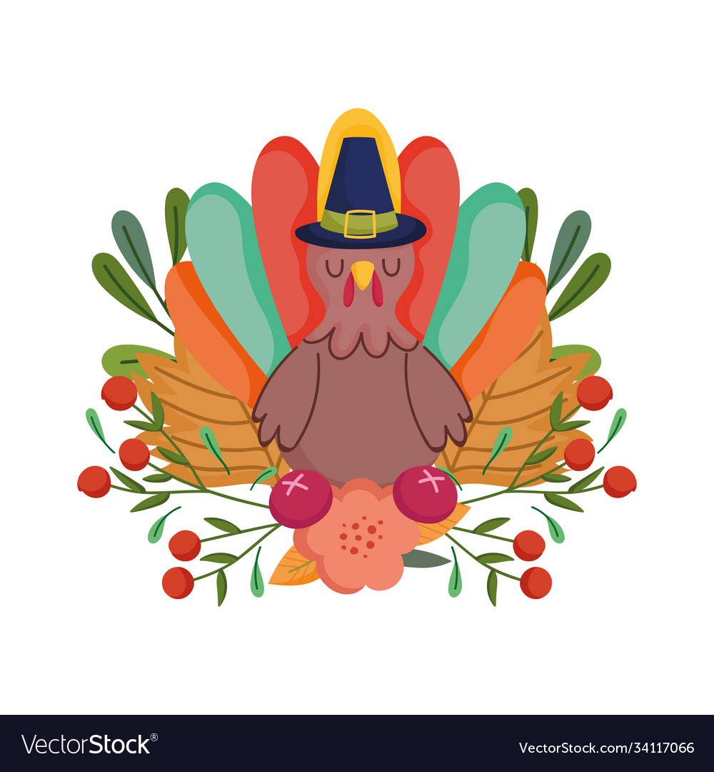 Happy thanksgiving day turkey with pilgrim hat Vector Image