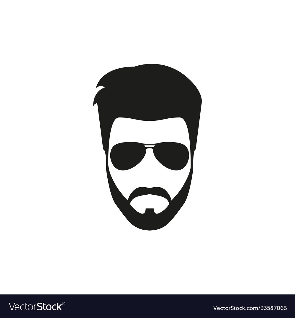 Hipster Man Beard Face With Glasses Icon In Flat Vector Image