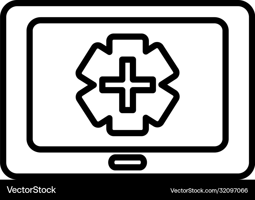 Monitor with medical emergency cross icon Vector Image