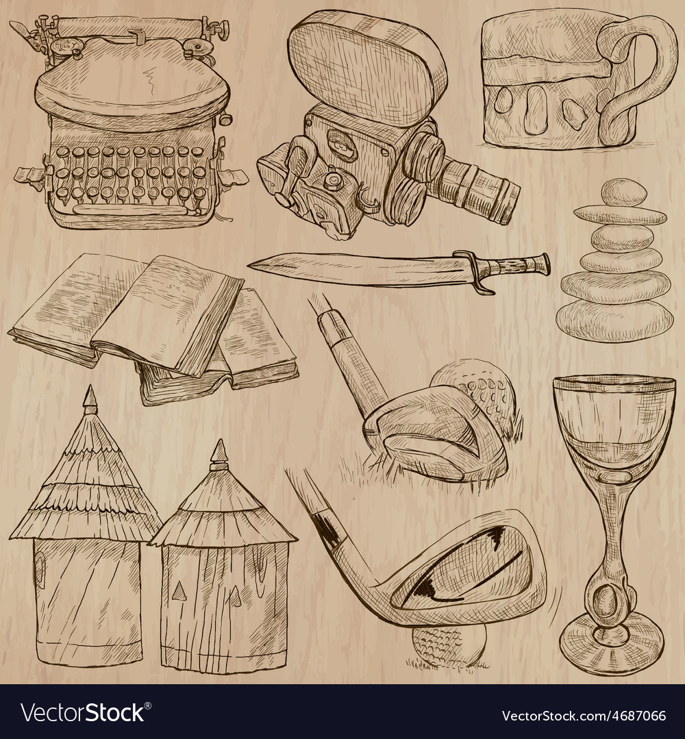 Objects - an hand drawn converted Royalty Free Vector Image