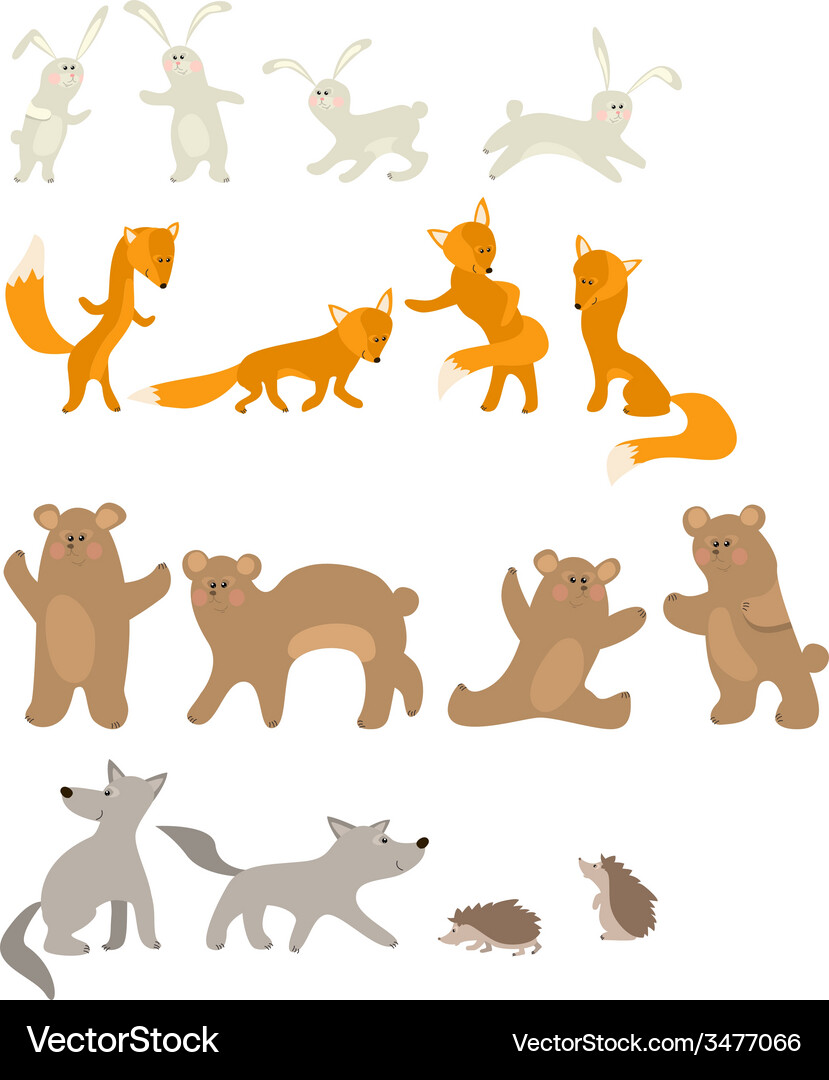 Pretty hare fox bear wolf and hedgehog isolated Vector Image