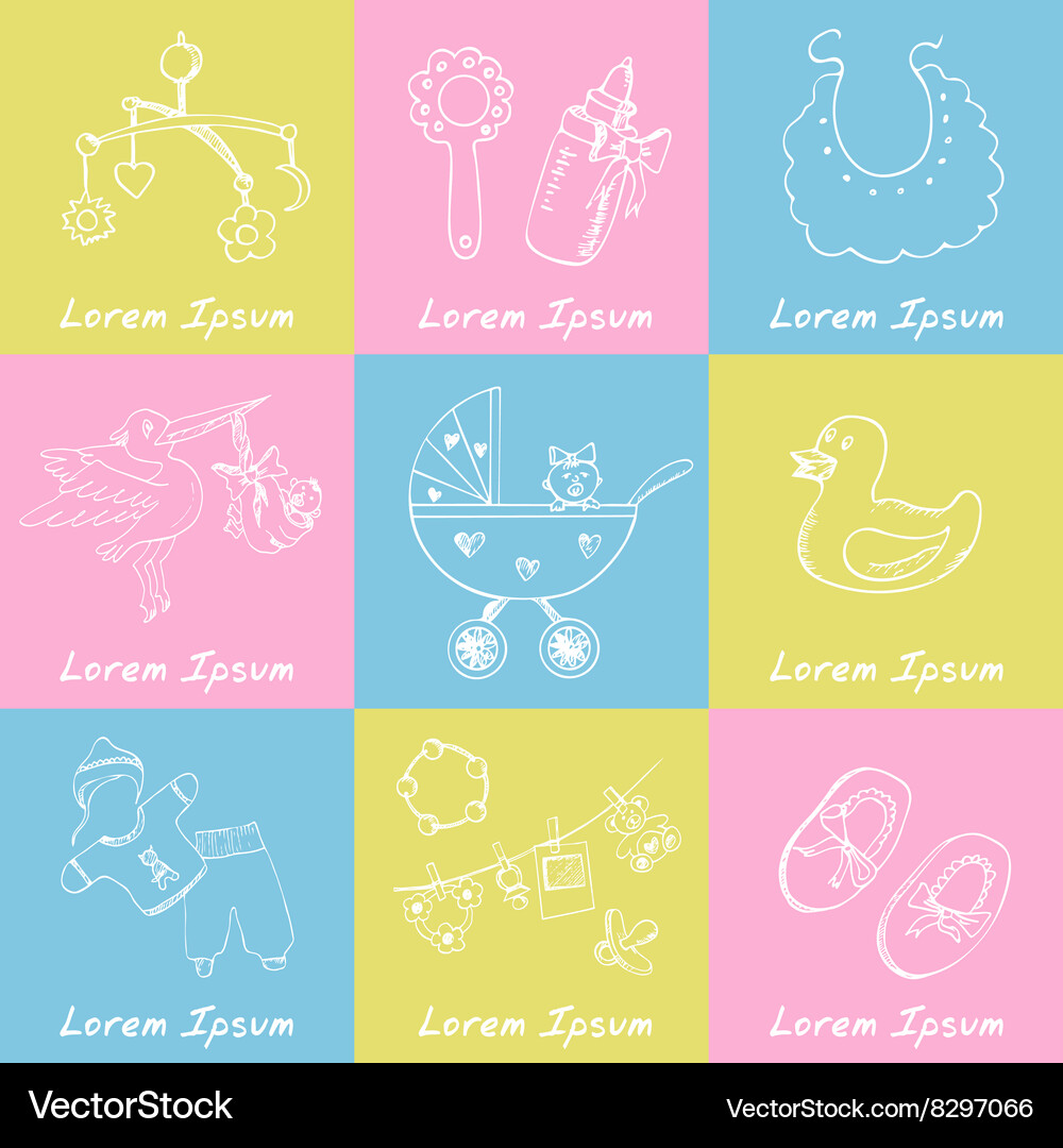 Set baborn drawings sketches hand-drawing Vector Image