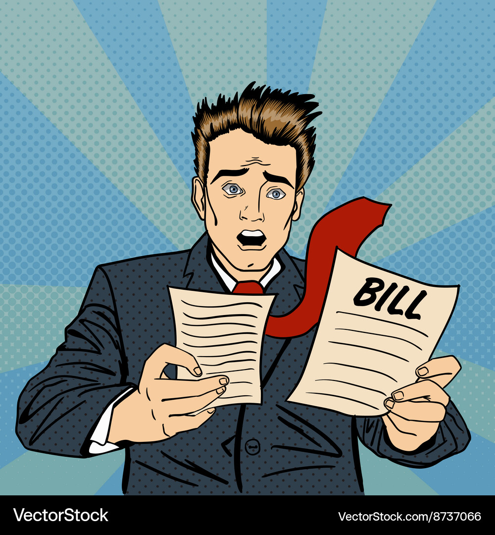 Shocked man frustrated businessman checking bills Vector Image