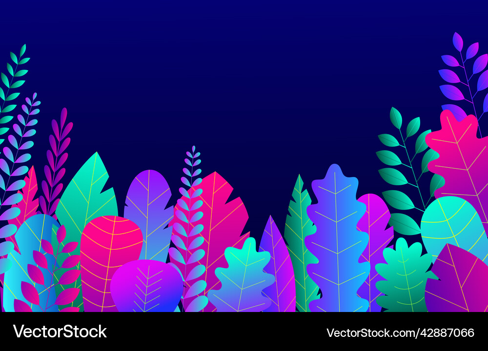 Trendy neon gradient plants and leaves background Vector Image