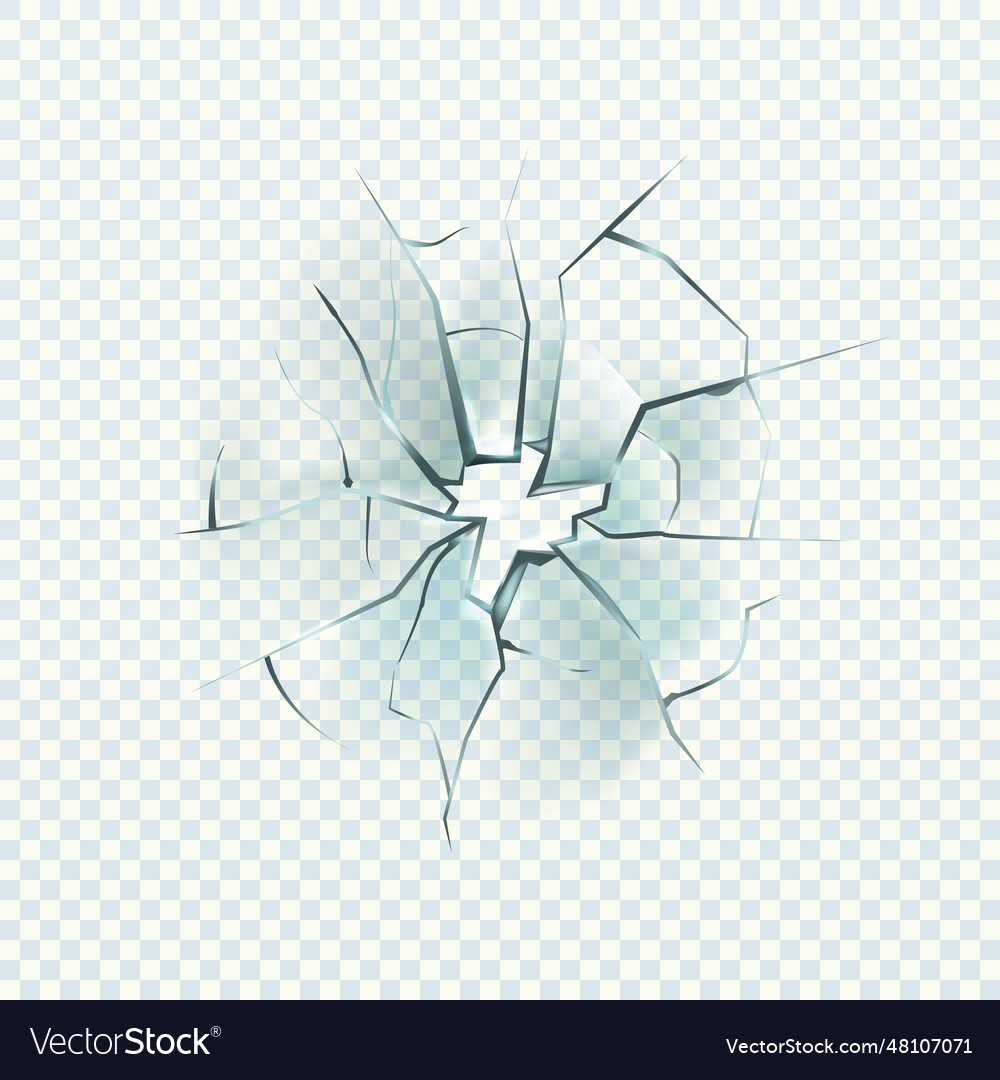 Broken glass realistic cracked effect destruction Vector Image