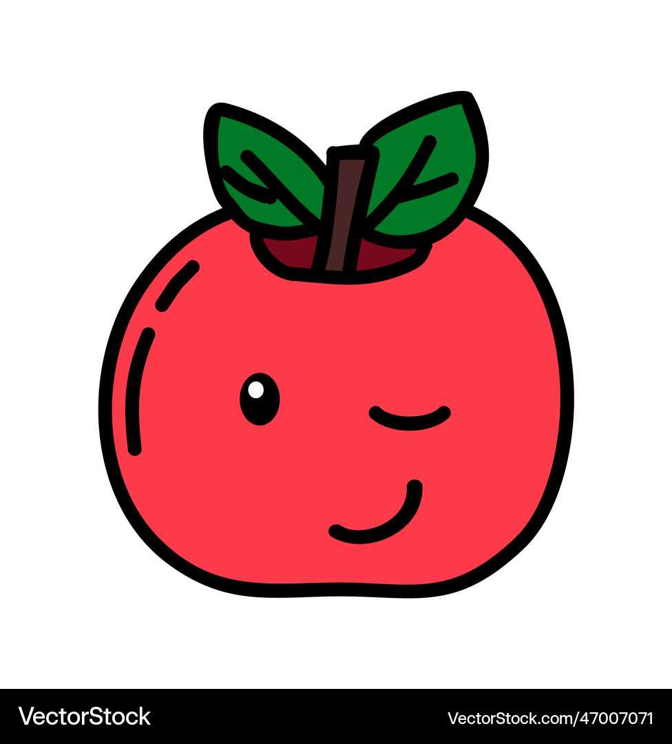 Cute kawaii red apple winking funny icon Vector Image