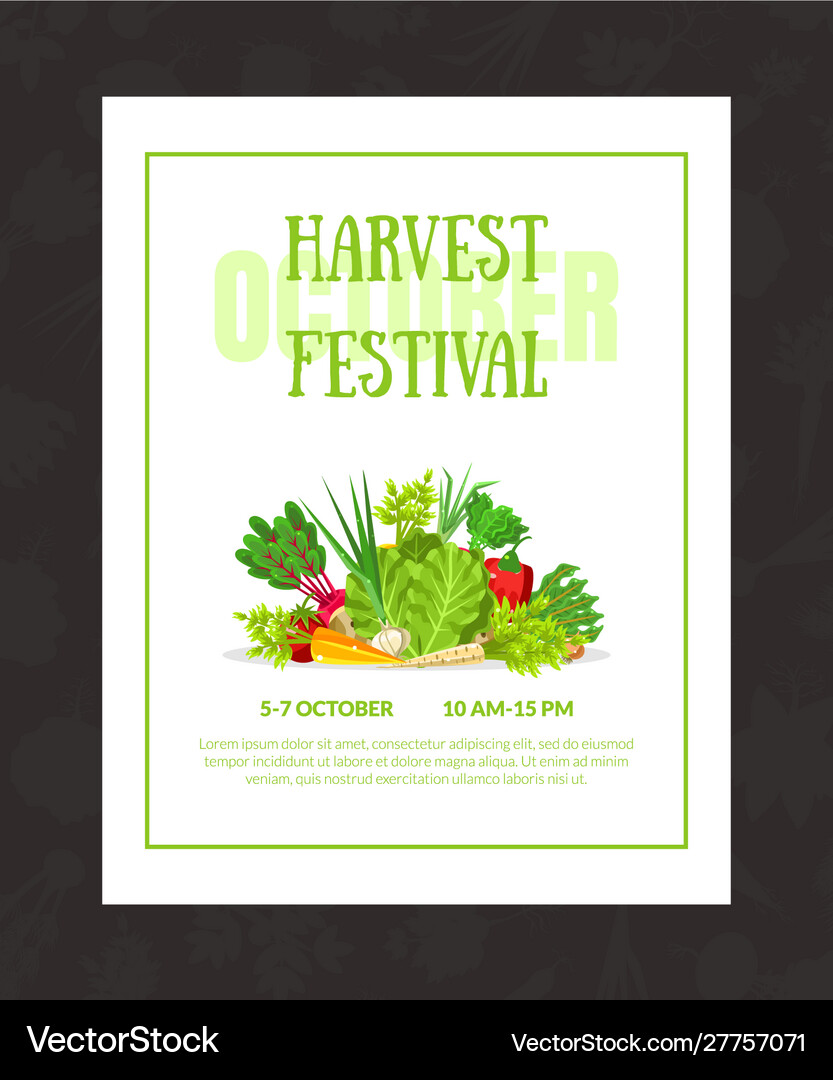 Flyer with lettering and a frame vegetables and Vector Image