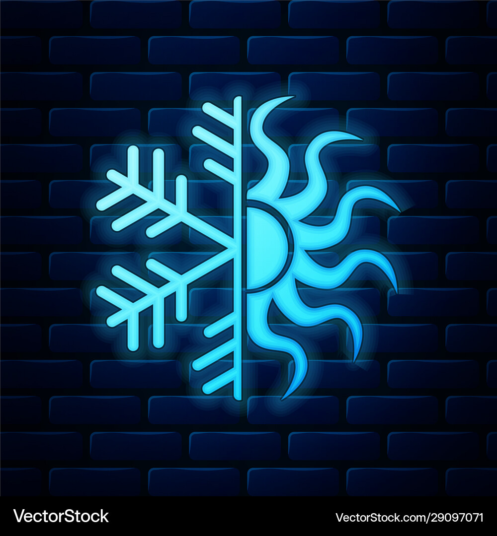 Glowing neon hot and cold symbol sun Royalty Free Vector