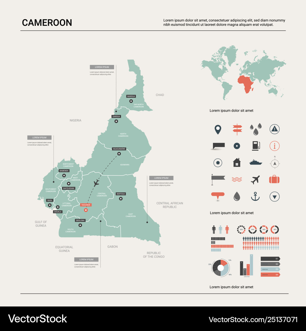Map cameroon high detailed country Royalty Free Vector Image