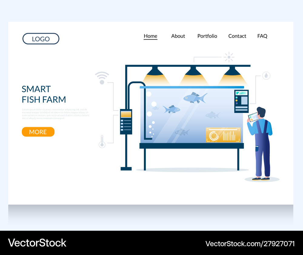Smart fish farm website landing page design Vector Image