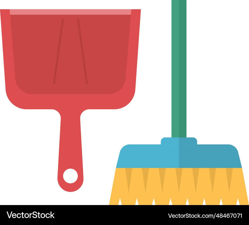 Sweeping broom with dustpan color dust cleaning Vector Image