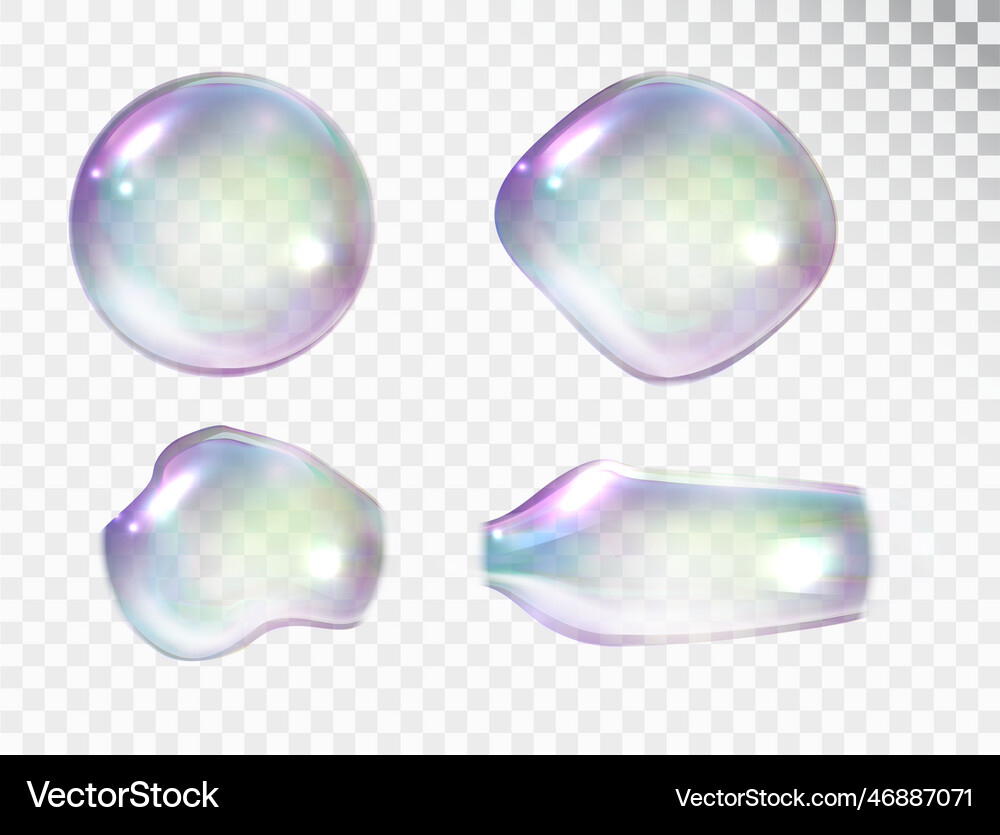 Transparent realistic colorful soap bubbles shapes