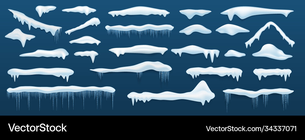 Winter ice caps piles snow and icicles Royalty Free Vector