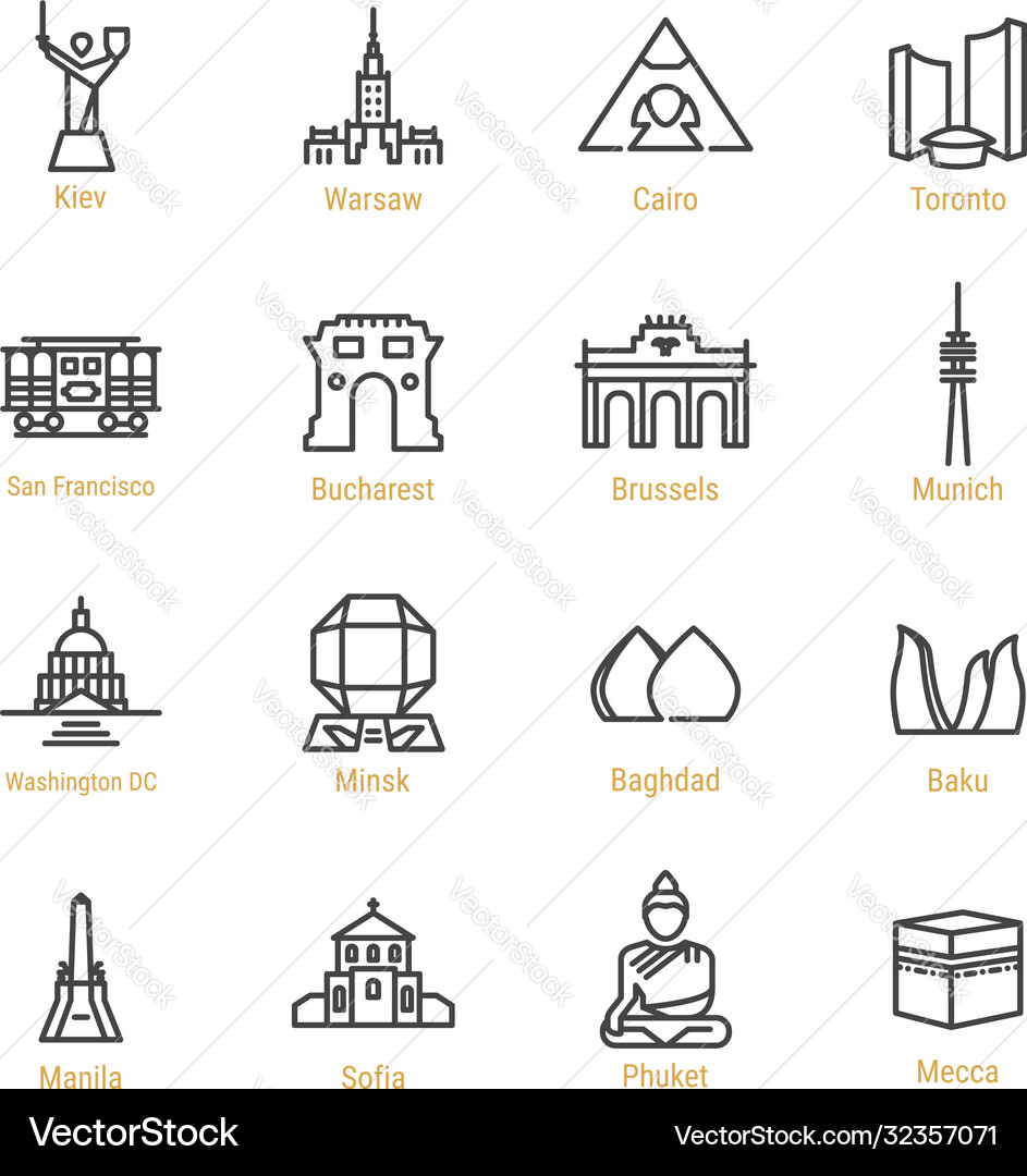 World landmarks - line icon set - part iii Vector Image