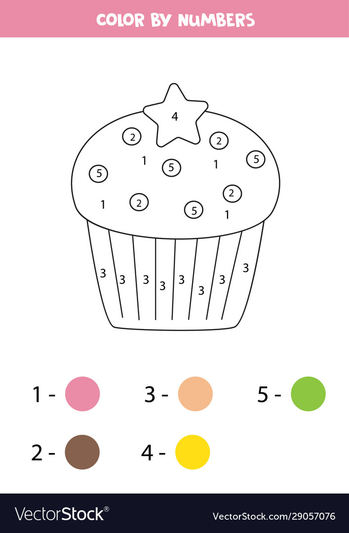 Color cute cupcake numbers educational game Vector Image