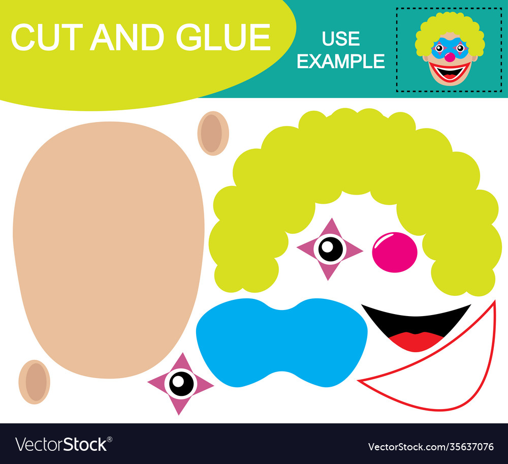 Cut and glue to create image head clown Royalty Free Vector
