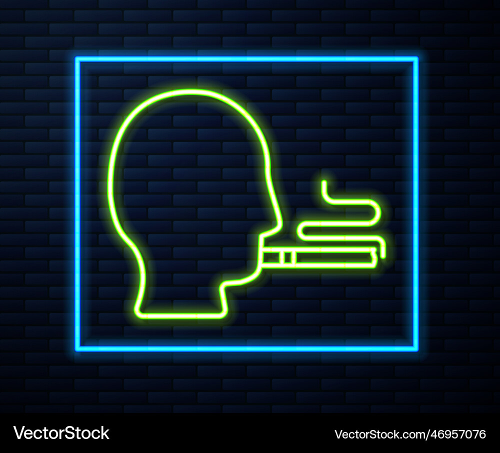 Glowing neon line man smoking a cigarette icon Vector Image