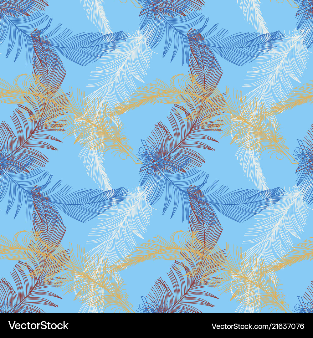 Hand drawn feather in trendy color on blue Vector Image
