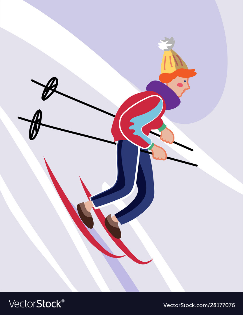 Little child skiing flat Royalty Free Vector Image