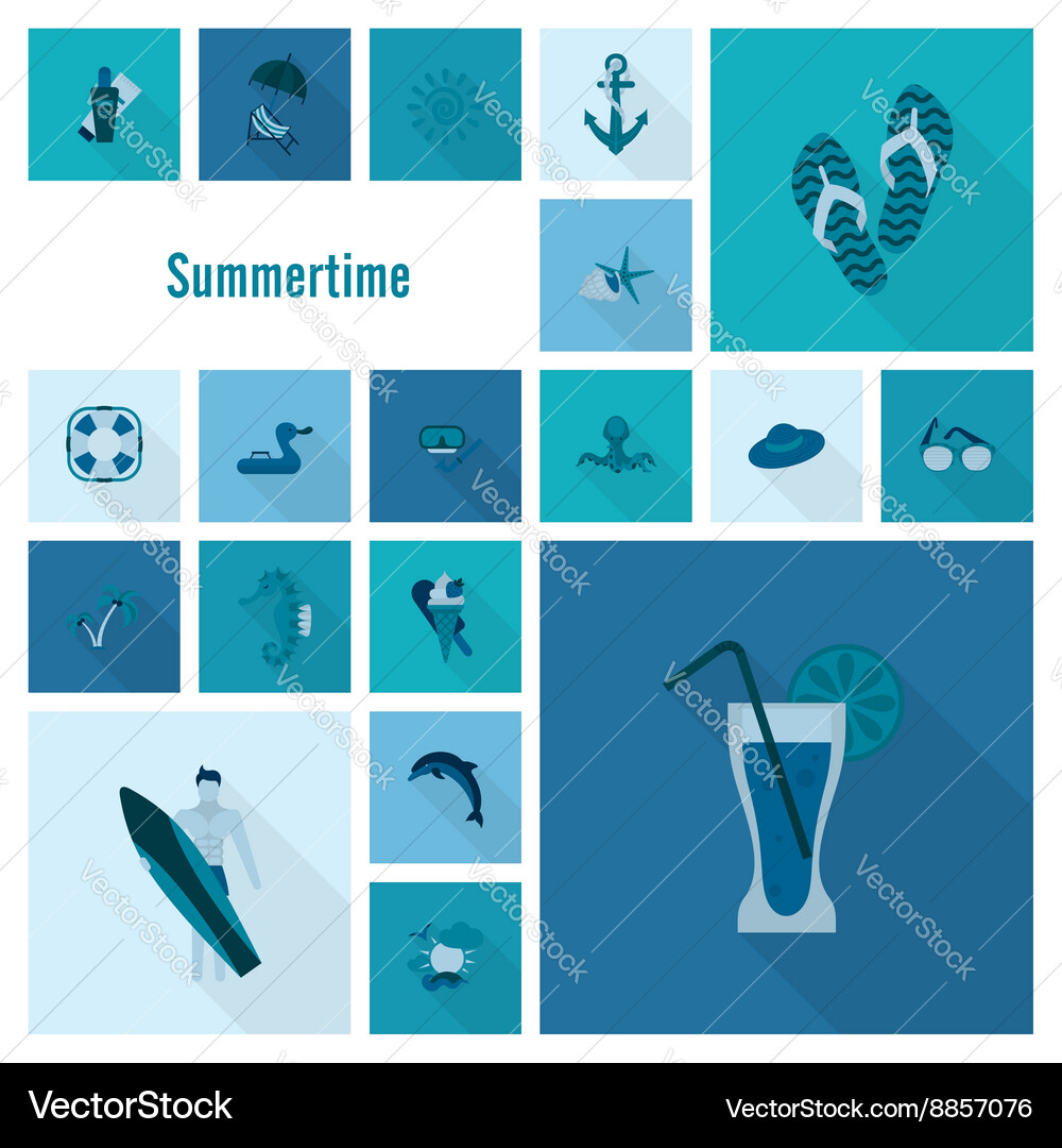 Summer and beach simple flat icons Royalty Free Vector Image