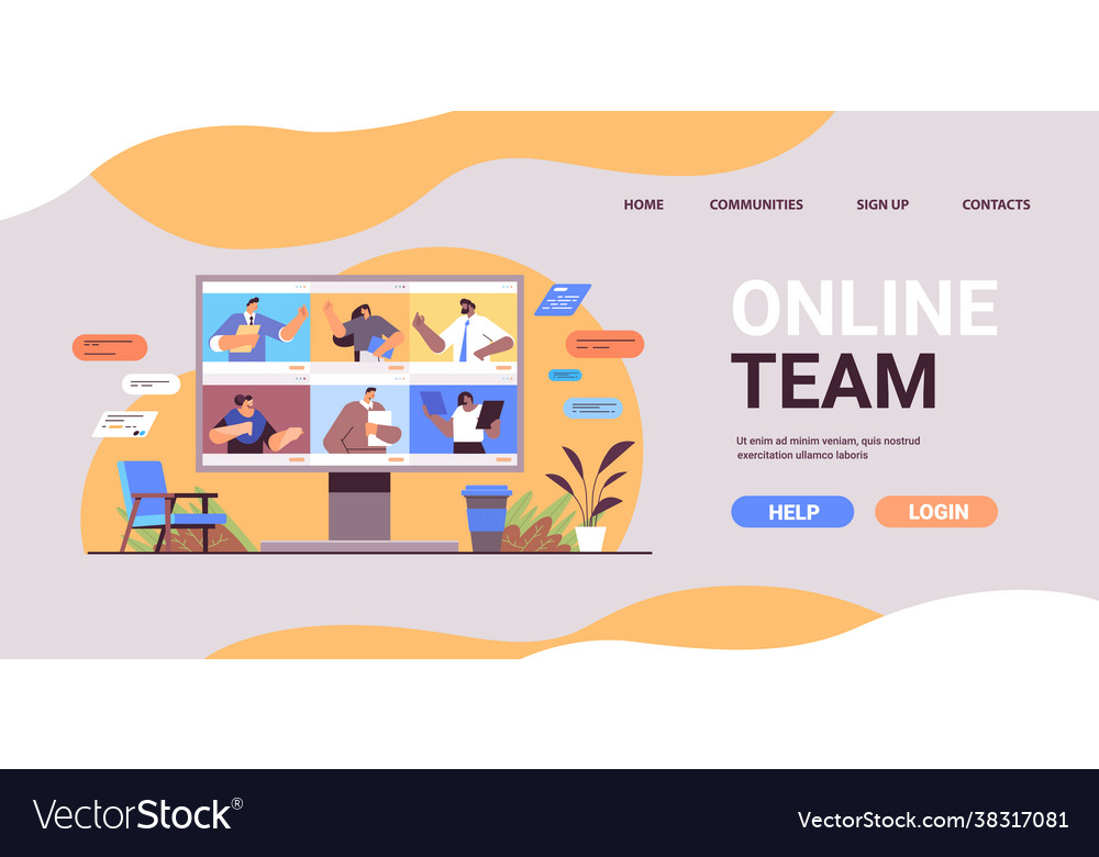 Businesspeople discussing during video call Vector Image Businesspeople discussing during video call Vector Image